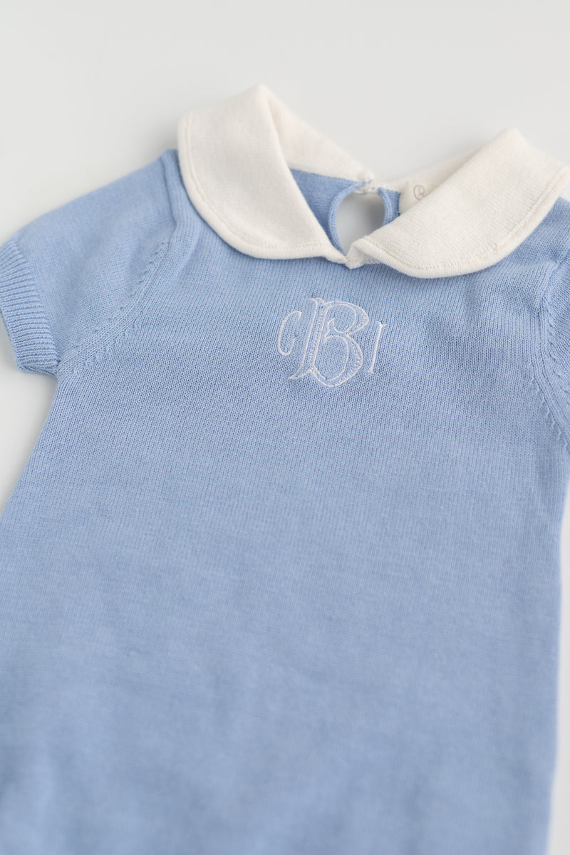 Dusty Blue Knit Romper | Cygnet Living